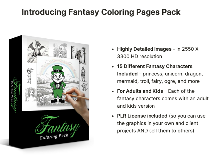 Fantasy Coloring Pages with PLR review with our new bonuses!